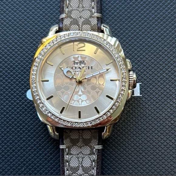 Coach | Accessories | Coach Boyfriend Watch With 34m Golden Face Brown ...